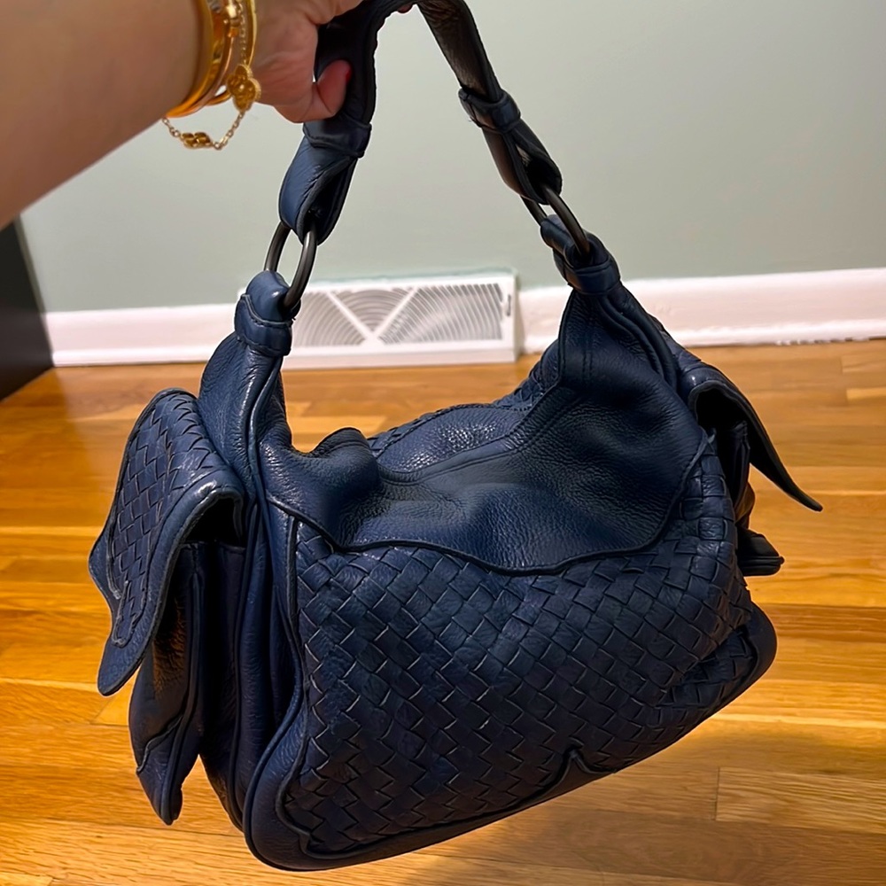Bottega Veneta Navy Woven Leather Large Shoulder Bag - Gem